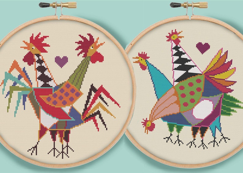 ROOSTERS AND HENS - Two Modern Counted Cross Stitch Patterns - Pdf ...