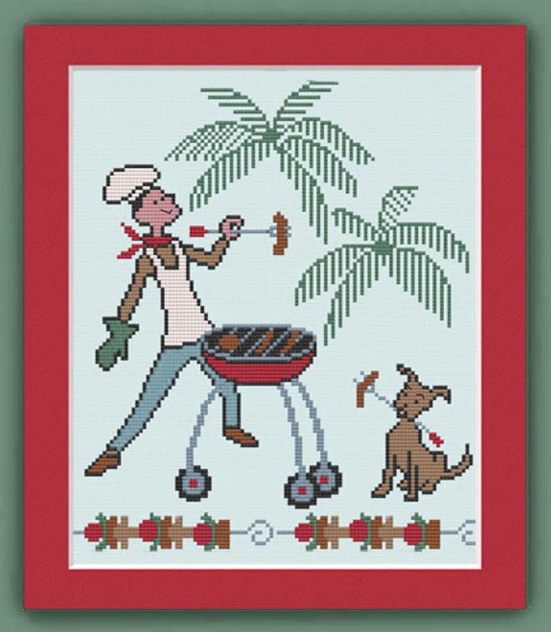 RETRO BARBECUE - Modern Counted Cross Stitch Pattern - Pdf Instant ...