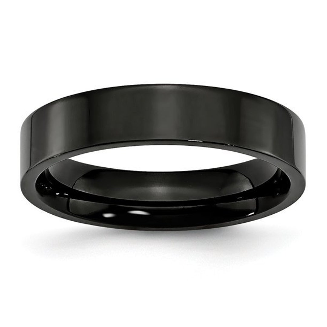 Stainless Steel Ring Band-black - Flat Fit-stainless Steel Ring-men's ...