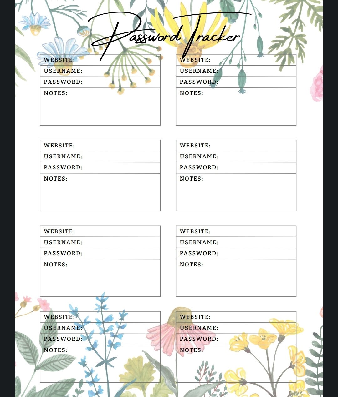 Password Tracker PDF, Instant Download, Website Login, Floral - Etsy