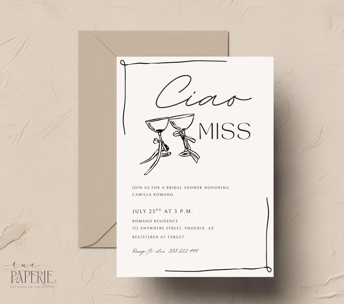 Ciao Miss Invitation, 5x7 Bridal Shower Invitation, La Dolce Vita ...