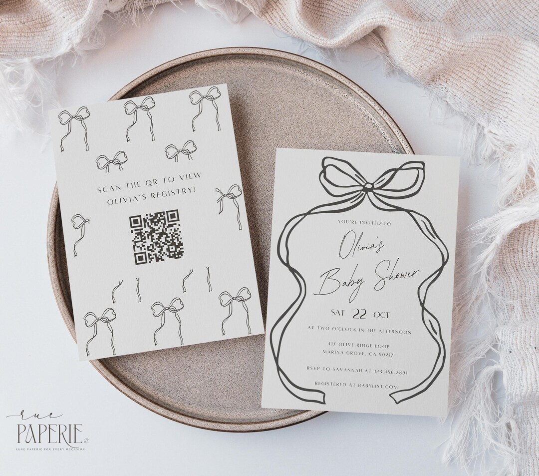 Minimal Shower Invitation, Bow Baby Shower, Bridal Shower, Coquette ...