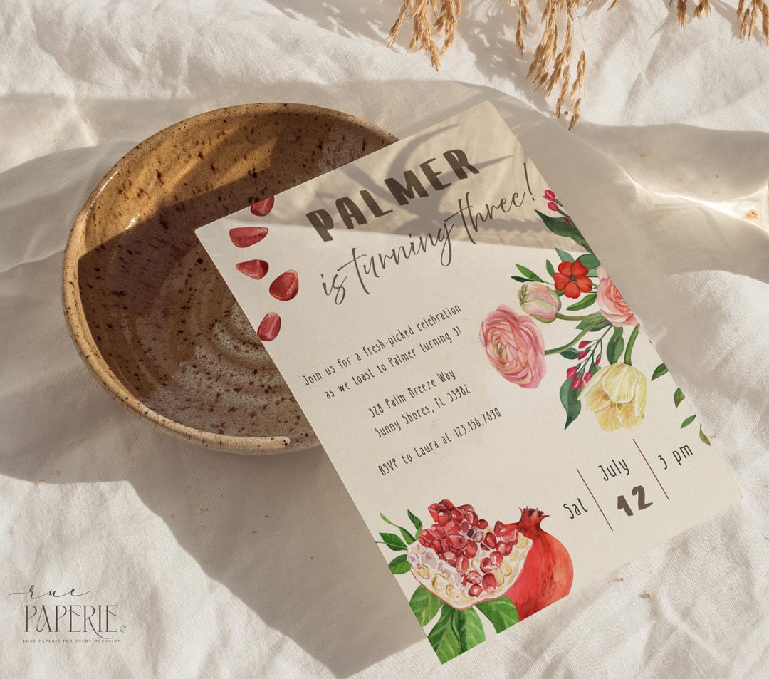 Pomegranate Invitation, Pomegranate Party Invite, Floral Invitation ...