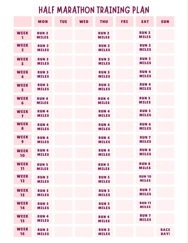 Extraordinary 16week Half Marathon Training Plan Pdf Pictures