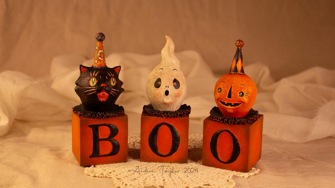 Boo Blocks Set of 3 Aiden Taylor Original Folk-art - Etsy