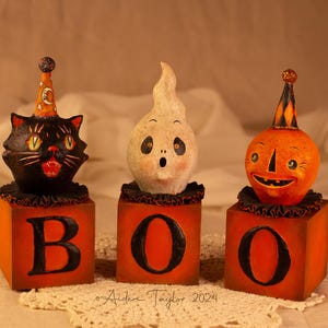 Boo Blocks Set of 3 Aiden Taylor Original Folk-art - Etsy