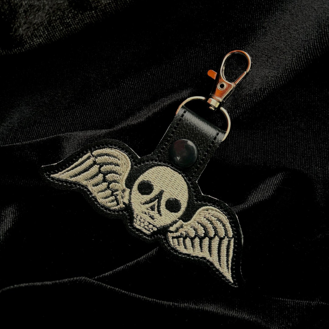 Deaths Head Tombstone Embroidered Vinyl Keychain - Etsy