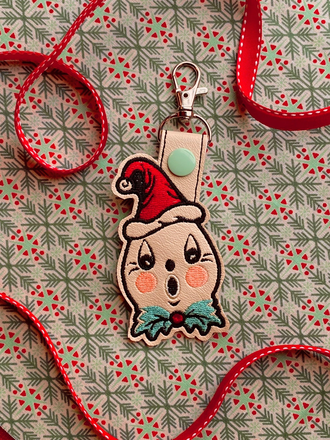 Johanna Parker Jolly Boo Gus Ghost Embroidered Vinyl Keychain - Etsy