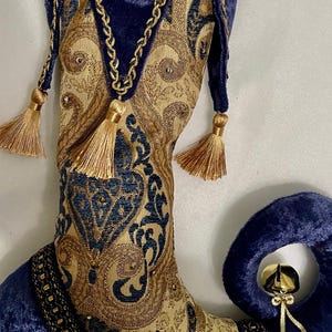 Navy Blue & Gold Brocade Elf Toe Stocking With Gold Trim - Etsy