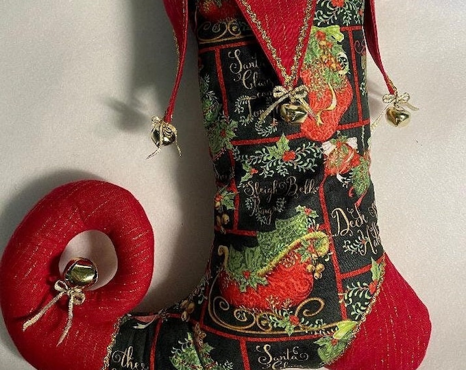 Vintage Elf Toe Christmas Stocking With Gold Trim - Etsy