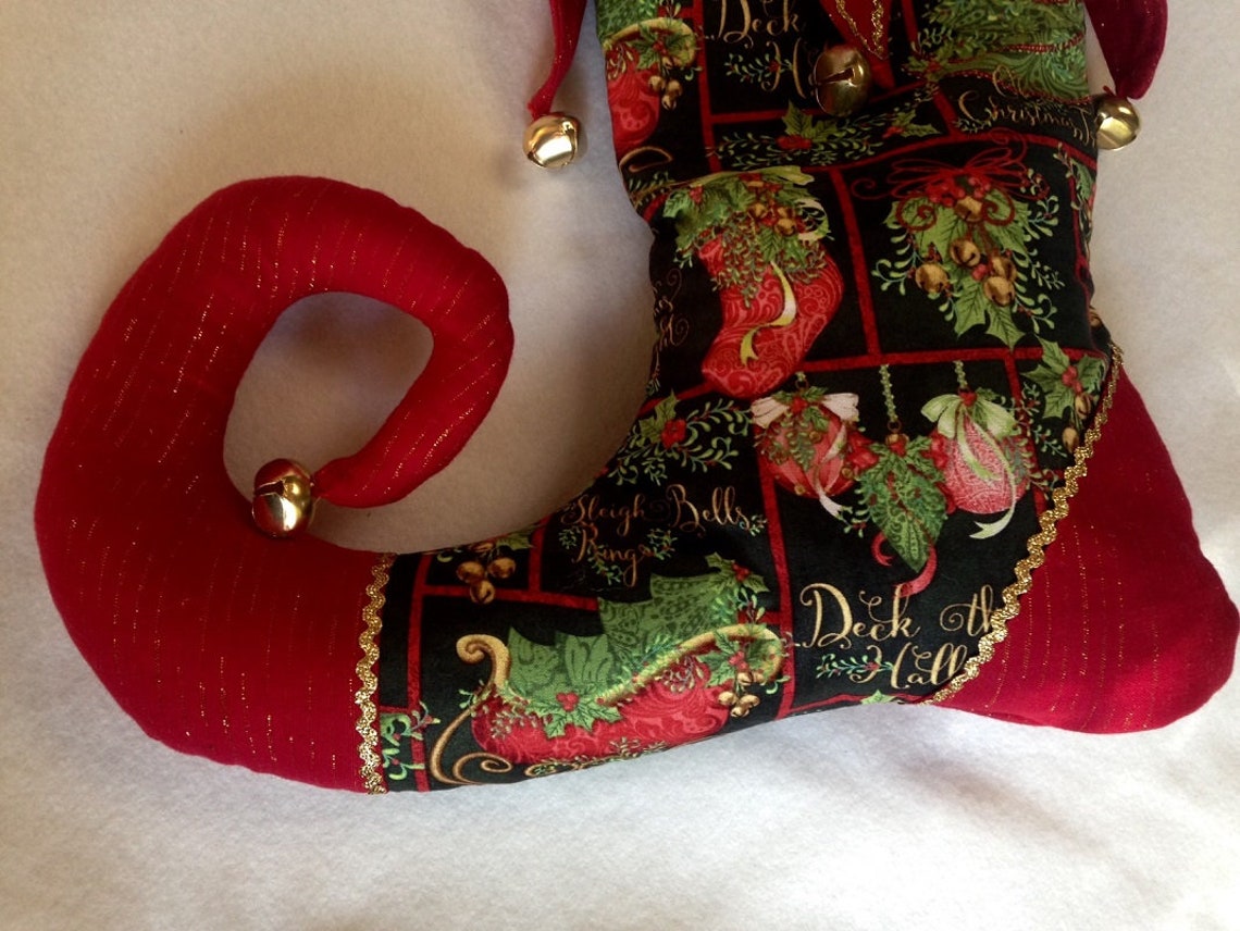 Vintage Elf Toe Christmas Stocking With Gold Trim - Etsy