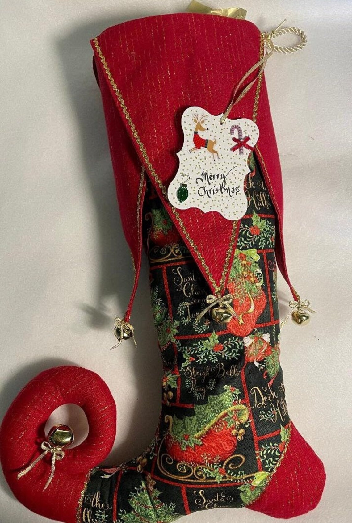 Vintage Elf Toe Christmas Stocking With Gold Trim - Etsy