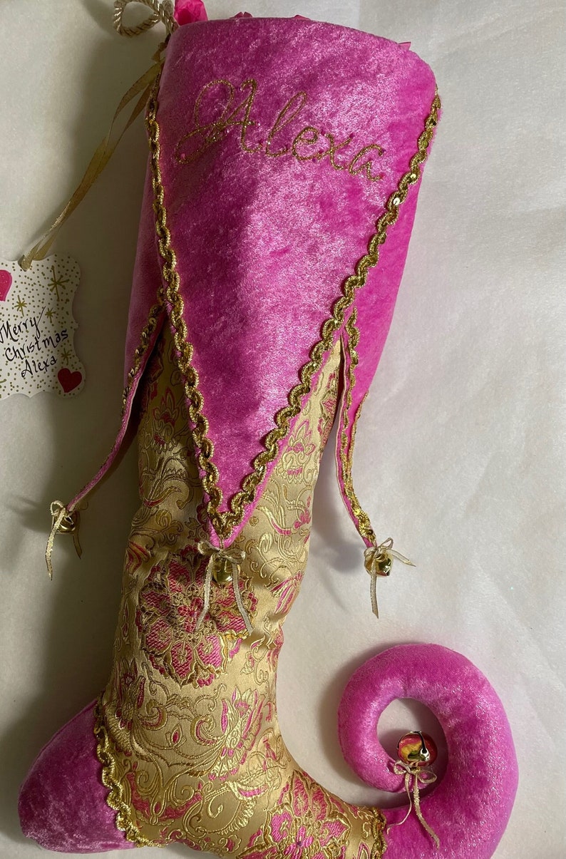 Gold & Hot Pink Brocade Elf Toe Stocking With Gold Trim - Etsy