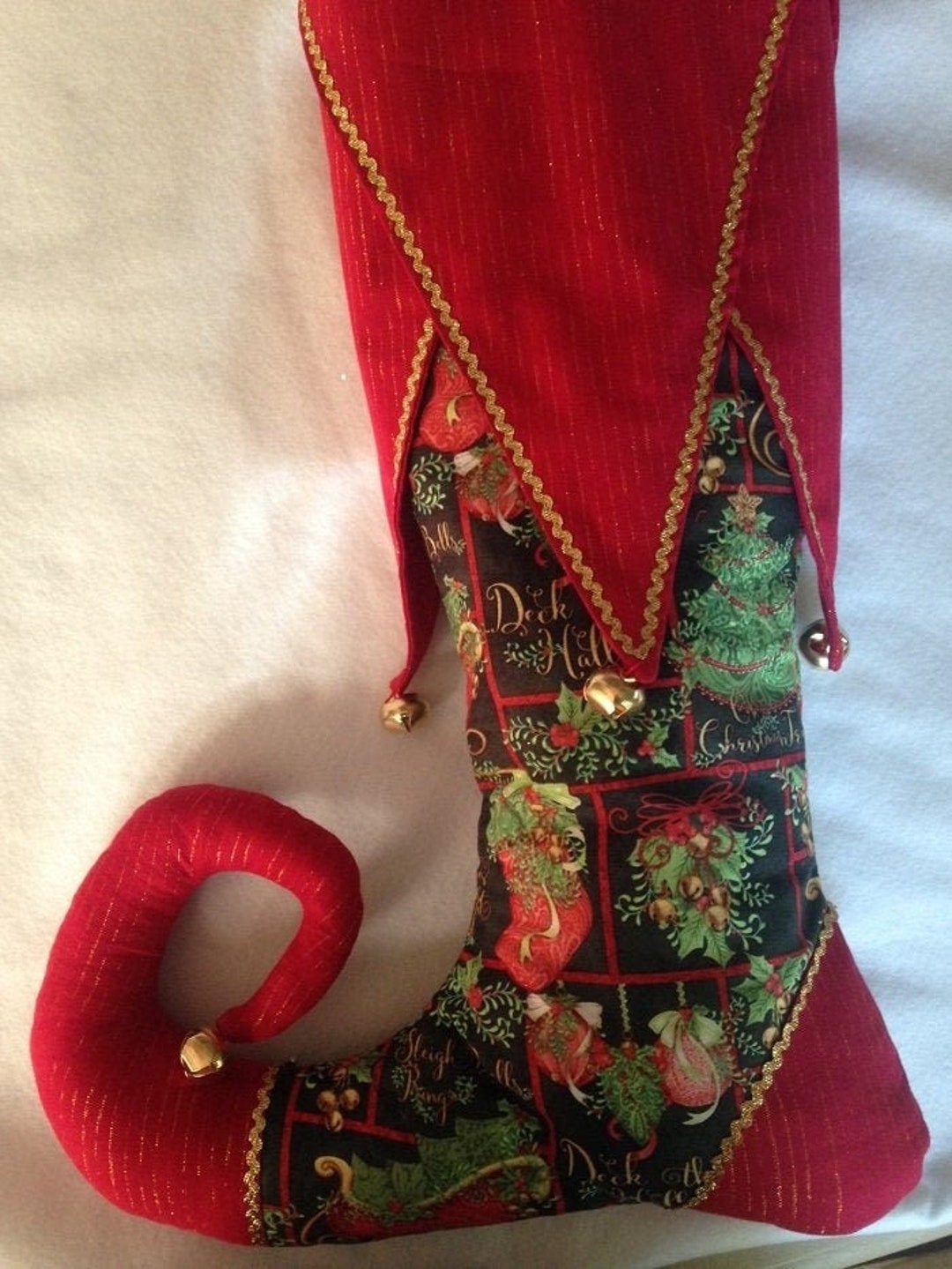 Vintage Elf Toe Christmas Stocking With Gold Trim - Etsy