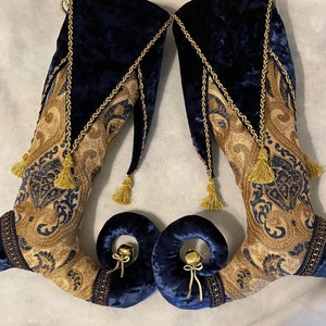 Navy Blue & Gold Brocade Elf Toe Stocking With Gold Trim - Etsy