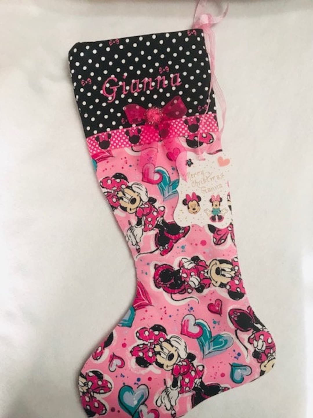 Minnie Mouse Pink and Black Christmas Stocking - Etsy