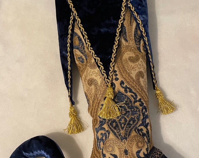 Navy Blue & Gold Brocade Elf Toe Stocking With Gold Trim - Etsy