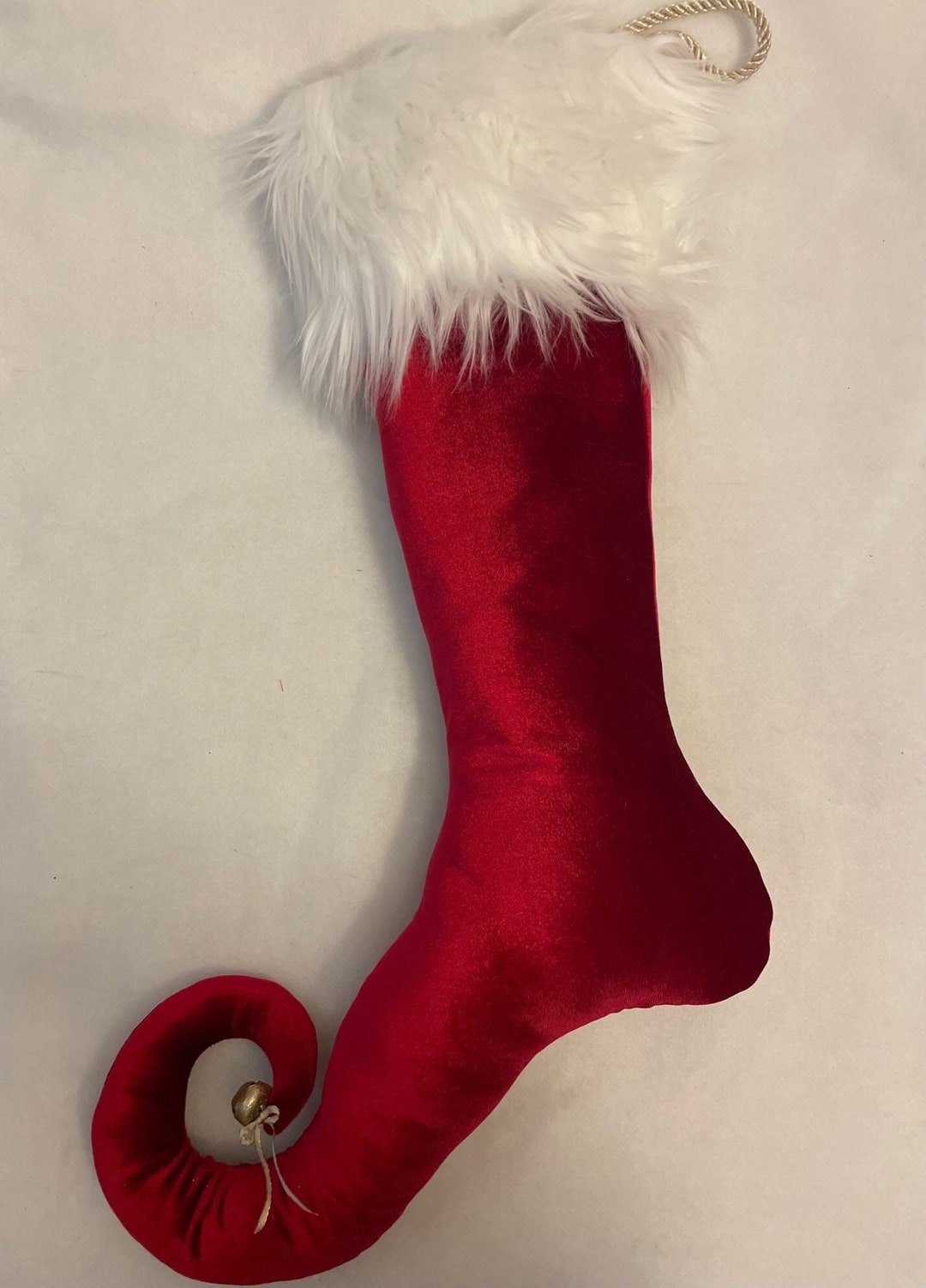 Red Velvet Elf-toe Christmas Stocking With White Fur Collar - Etsy