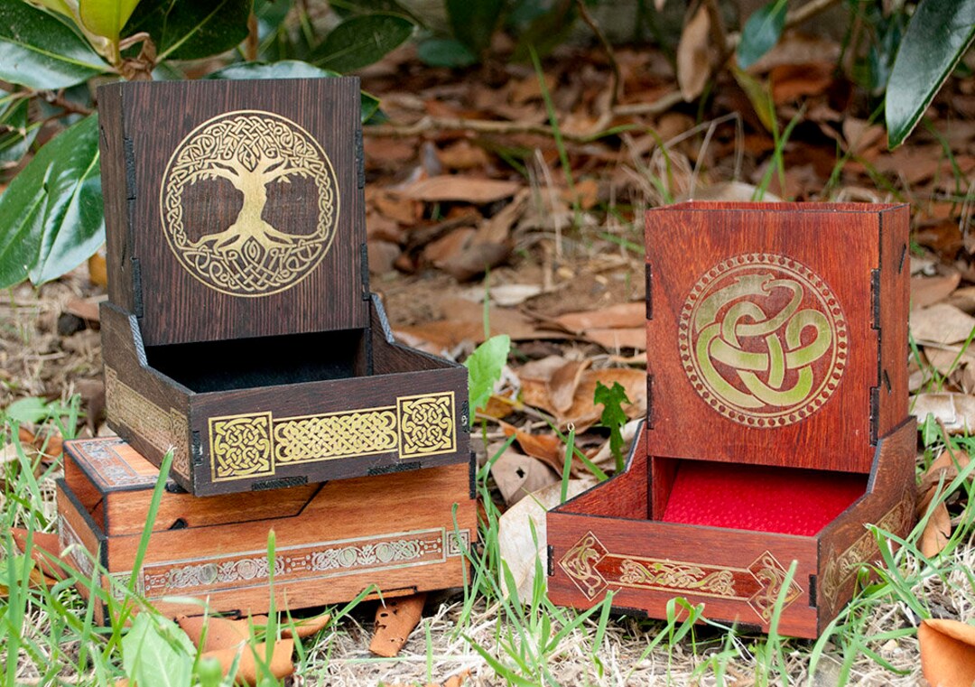 Treasure Towers, Engraved Hardwood Dice Towers With Gilded Designs and ...