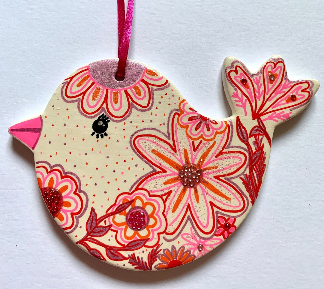 Hand Painted Ceramic Bird Hanging Decoration. Free UK Delivery. - Etsy