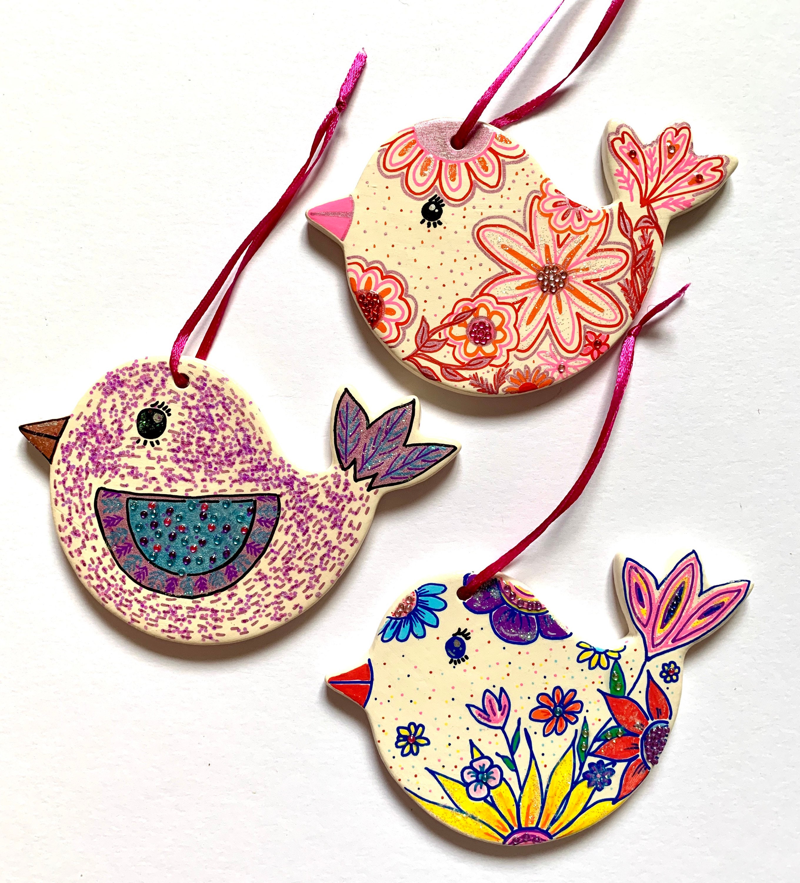 Hand Painted Ceramic Bird Hanging Decoration. Free UK Delivery. - Etsy