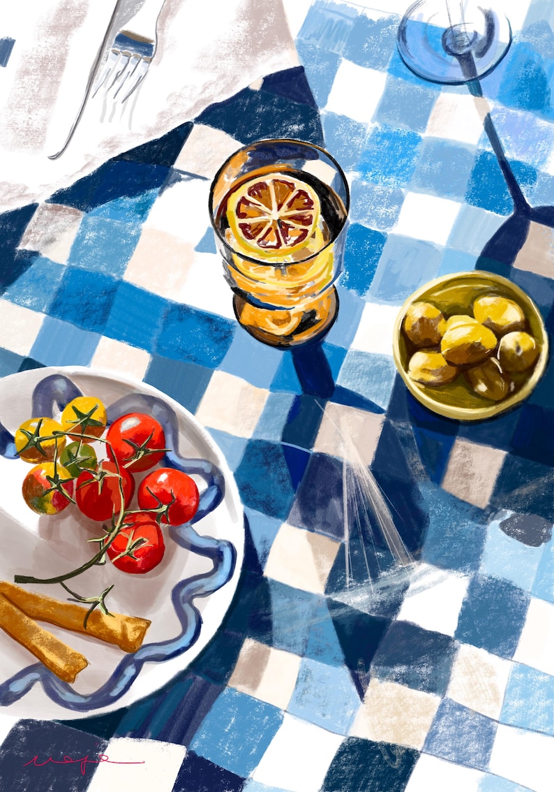 Dining Table Art,checked Table Cloth,colorfull Kitchen,mediterranean ...