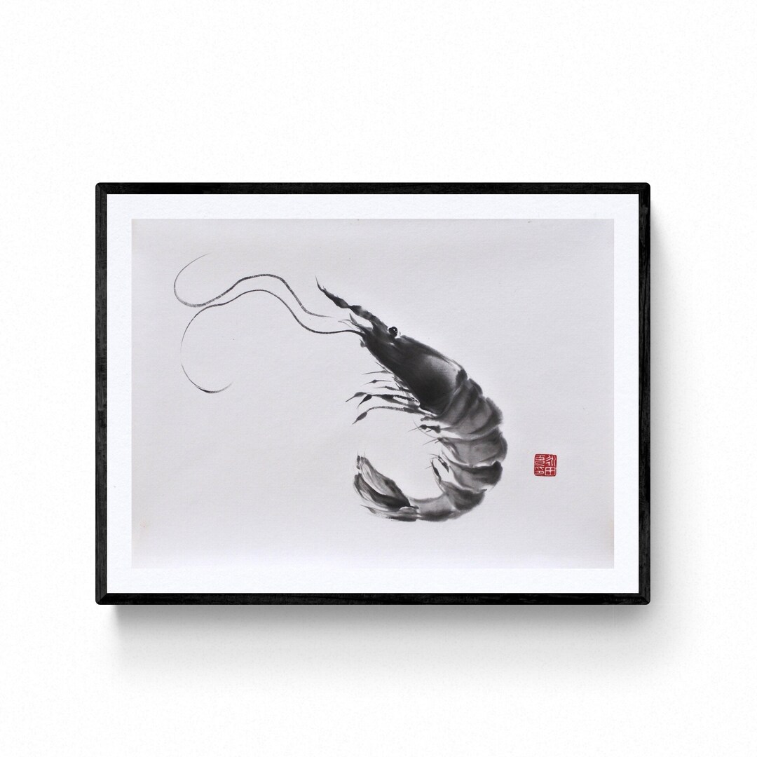 Elegant Prawn: Sumi-e Ink Painting Ocean-inspired Artwork by - Etsy