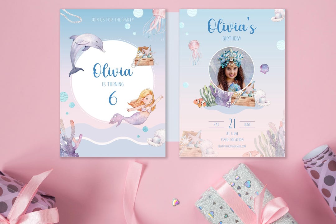 Digital Mermaid Birthday Invitation | Girl Party Invitation | PDF ...