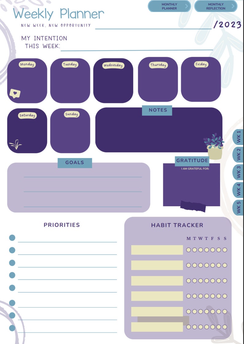 Undated Digital Daily Planner Purple/teal - Etsy