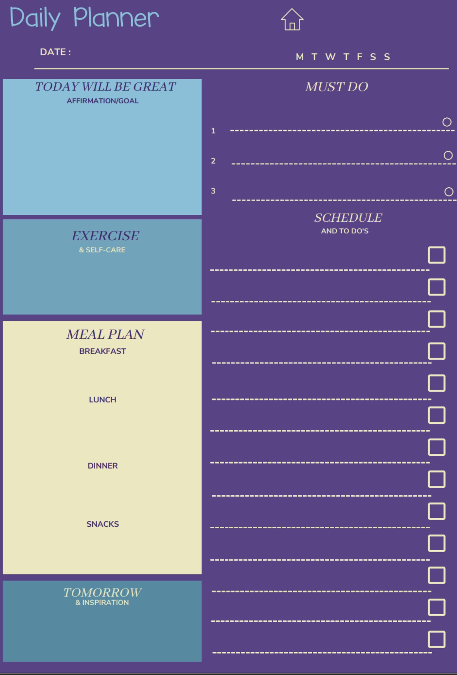 Undated Digital Daily Planner Purple/teal - Etsy