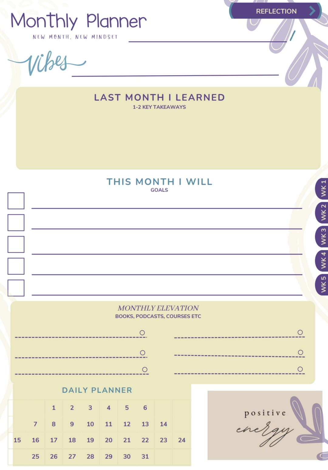 Undated Digital Daily Planner Purple/teal - Etsy