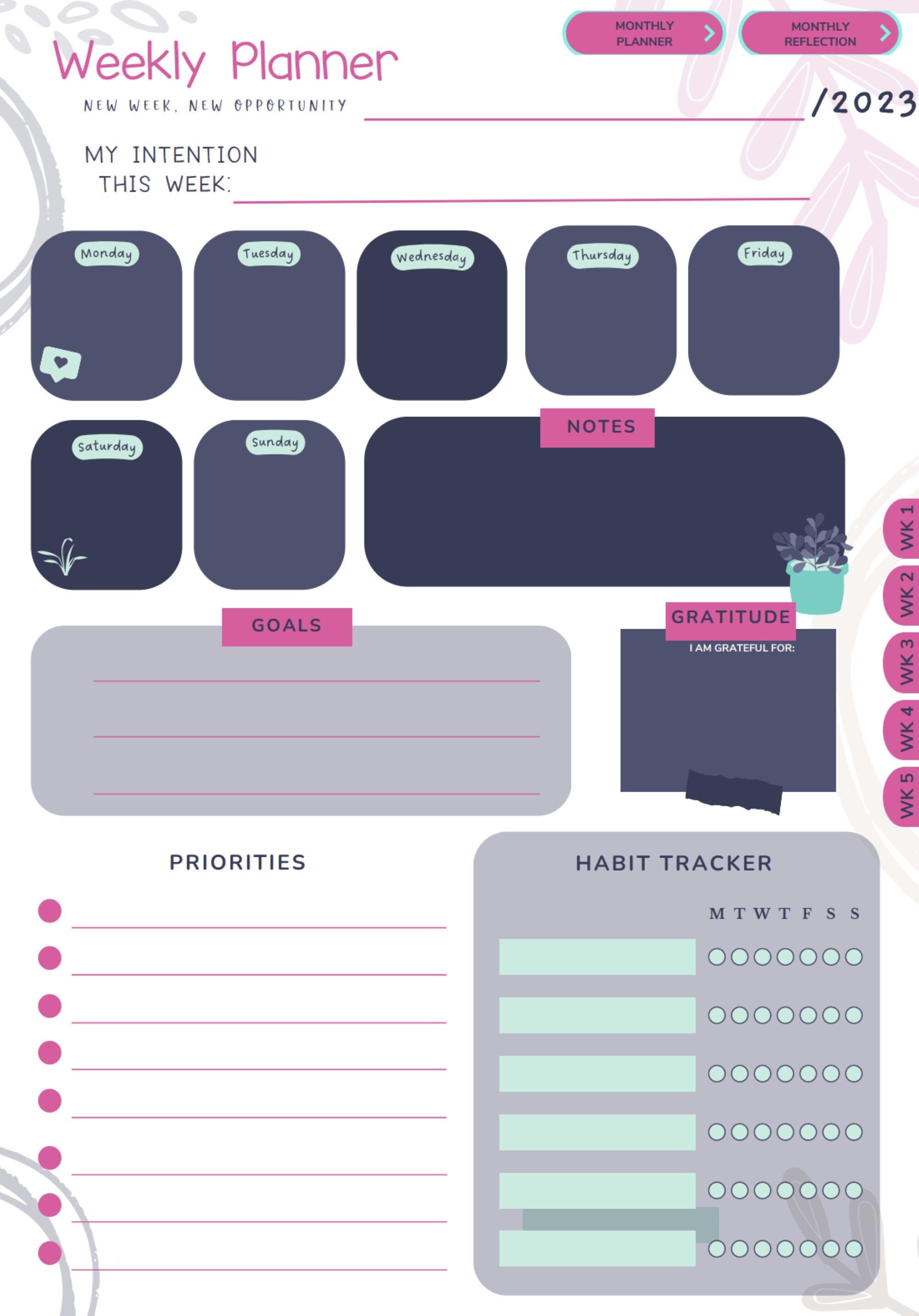 Undated Digital Daily Planner Pink/navy/mint - Etsy