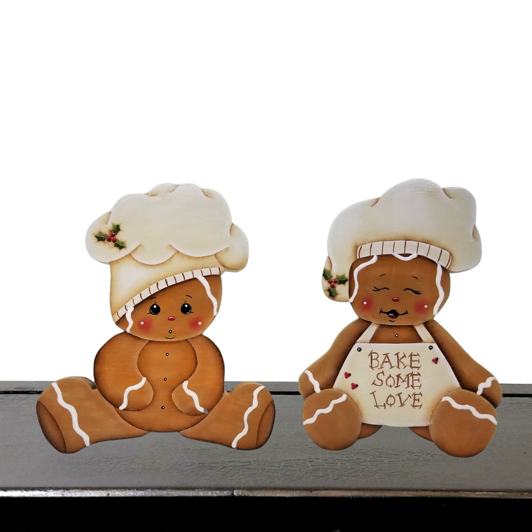 Set of 2 Extra Large Gingerbread Chef Shelf Sitters, Personalized #43 ...