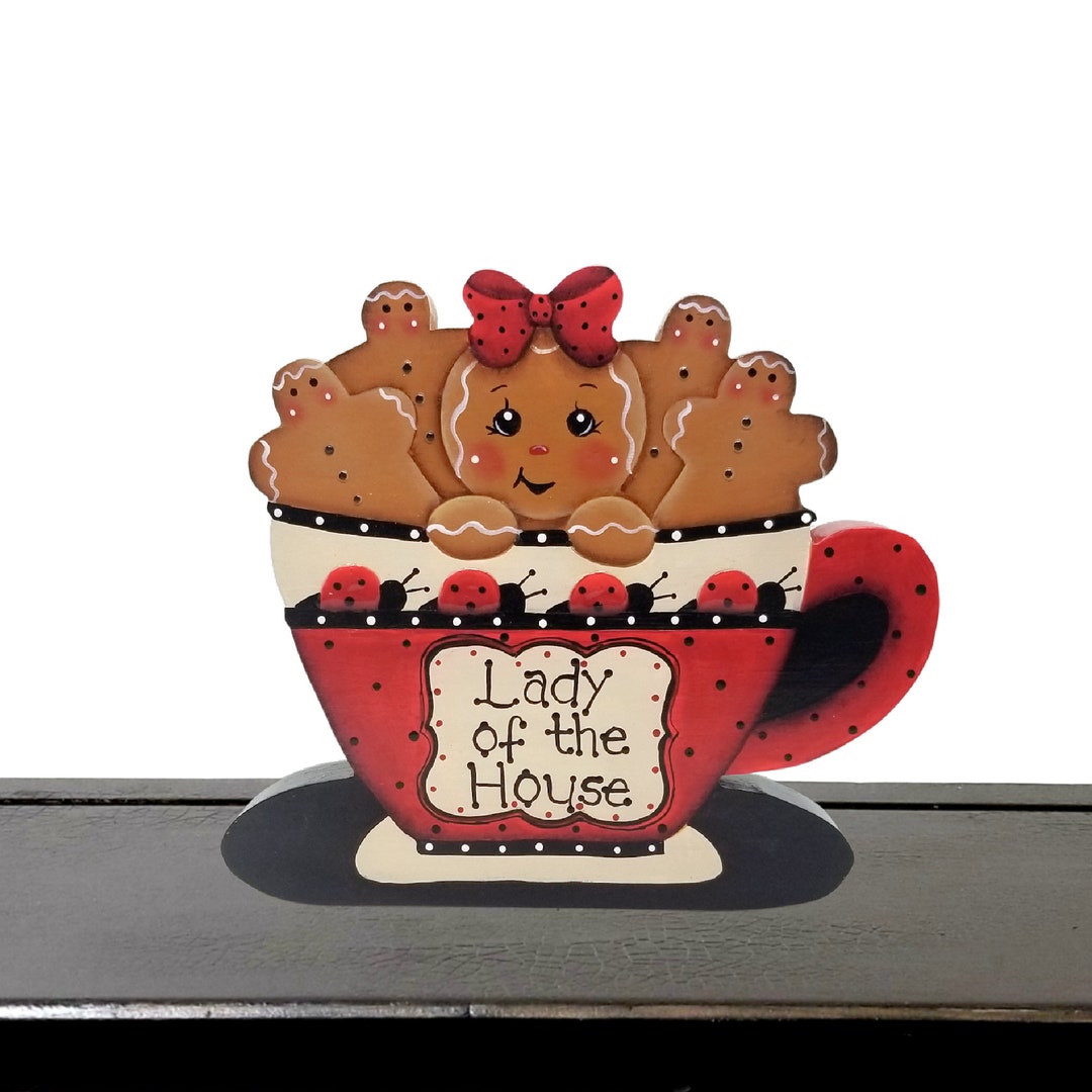 Hand-painted Gingerbread and Ladybug Wooden Shelf Sitter or Fridge ...