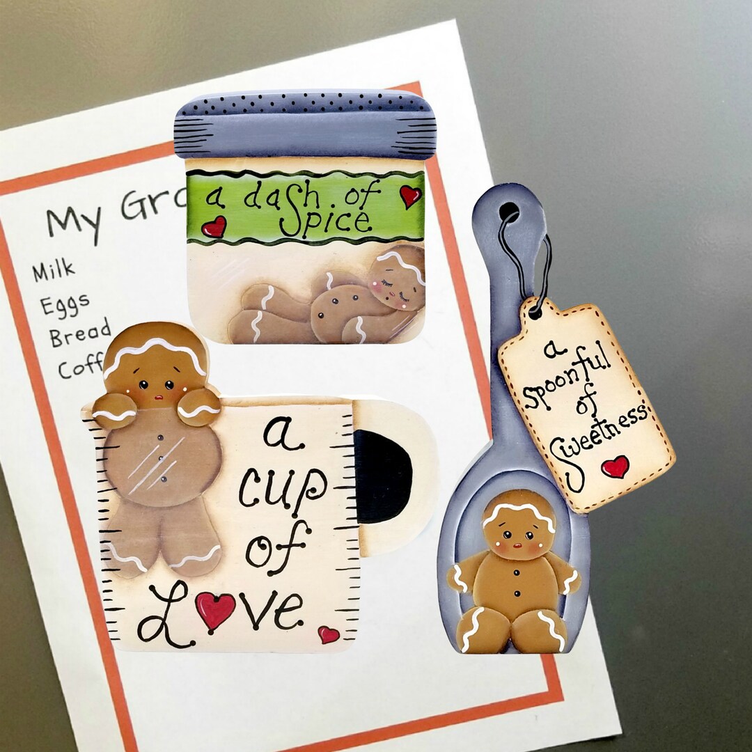 Gingerbread Gift Set, Magnet or Shelf Sitters, Measuring Cup, Spoon and ...