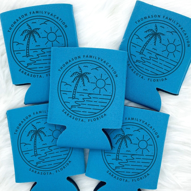 Personalized Family Trip Coastal Can Cooler | Custom Can Cooler | Beach ...