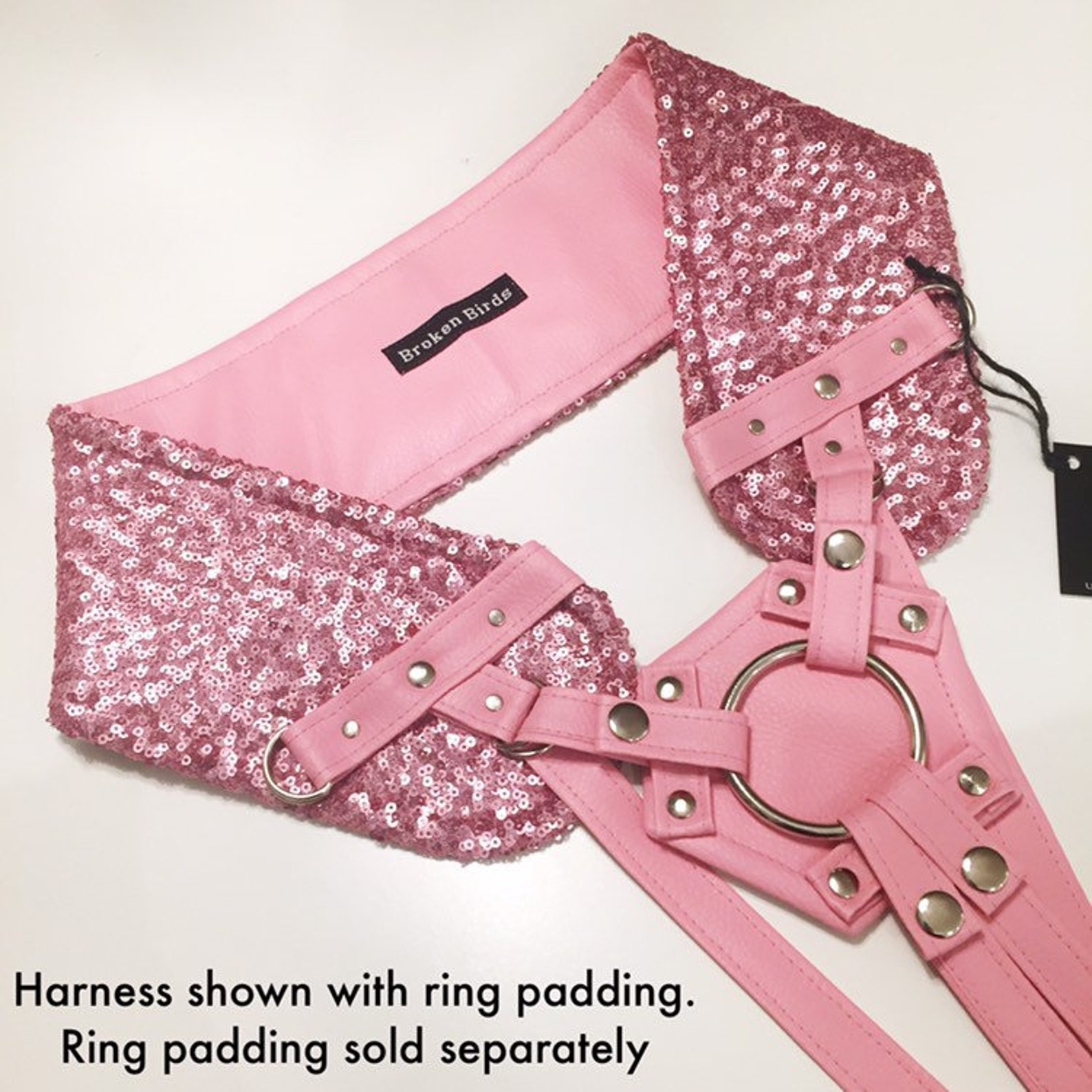 Strap on harness in Faux leather with pink sequins lesbian | Etsy