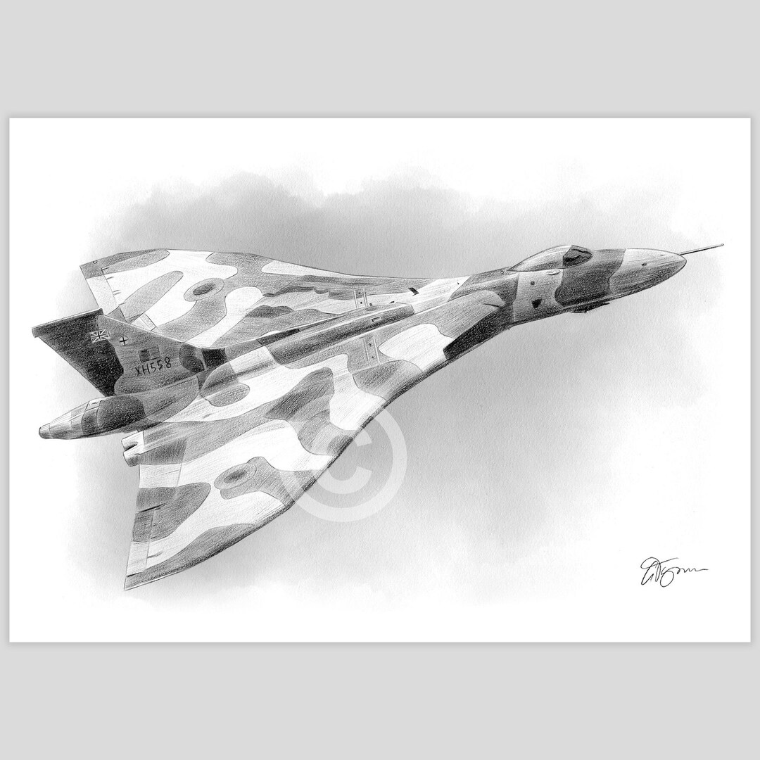 Vulcan Plane Artwork Signed by Artist Gary Tymon | Pencil Drawing Print ...