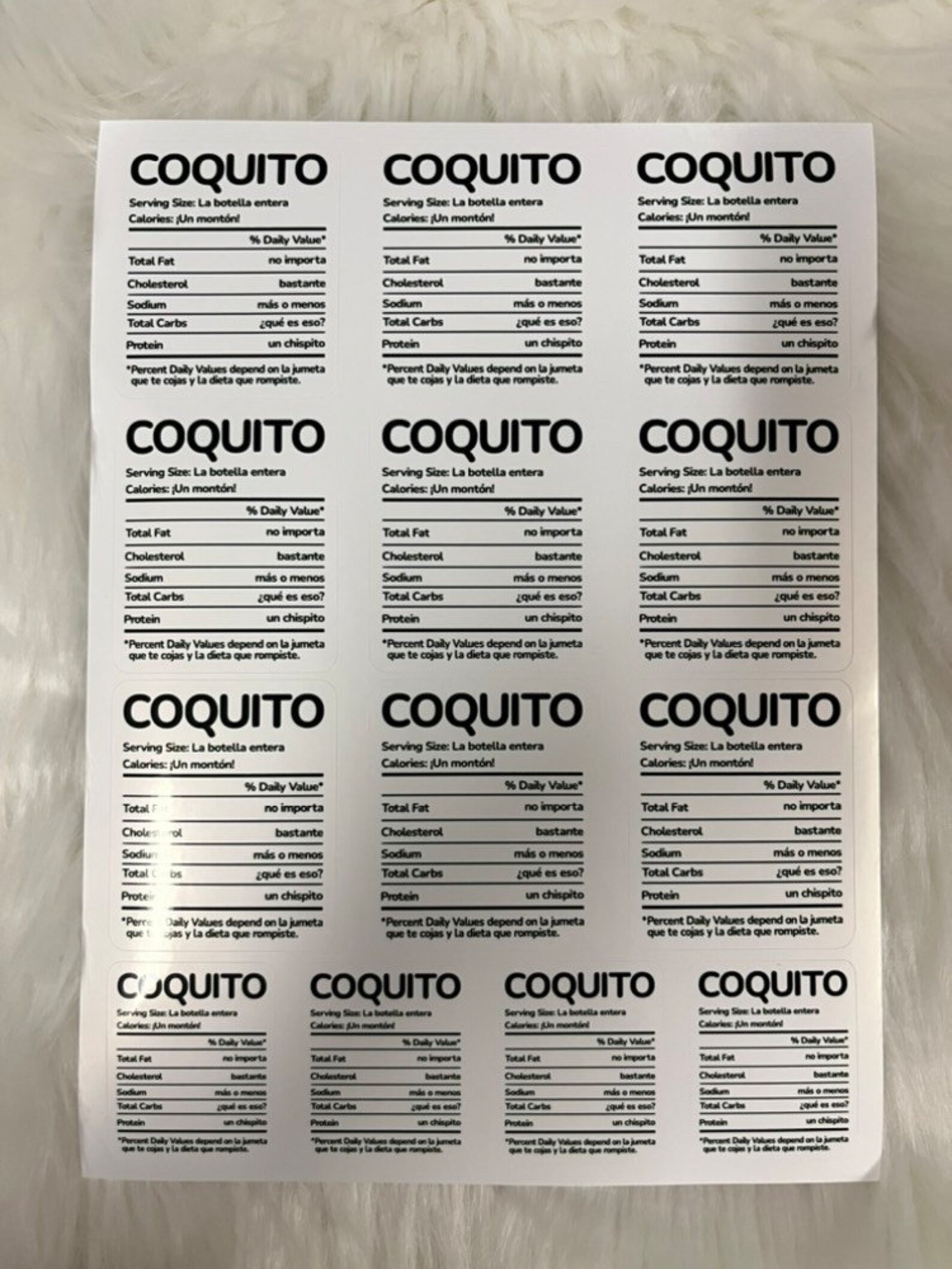 Funny Coquito Nutrition Label (english, Spanish, and a Mixed Version ...