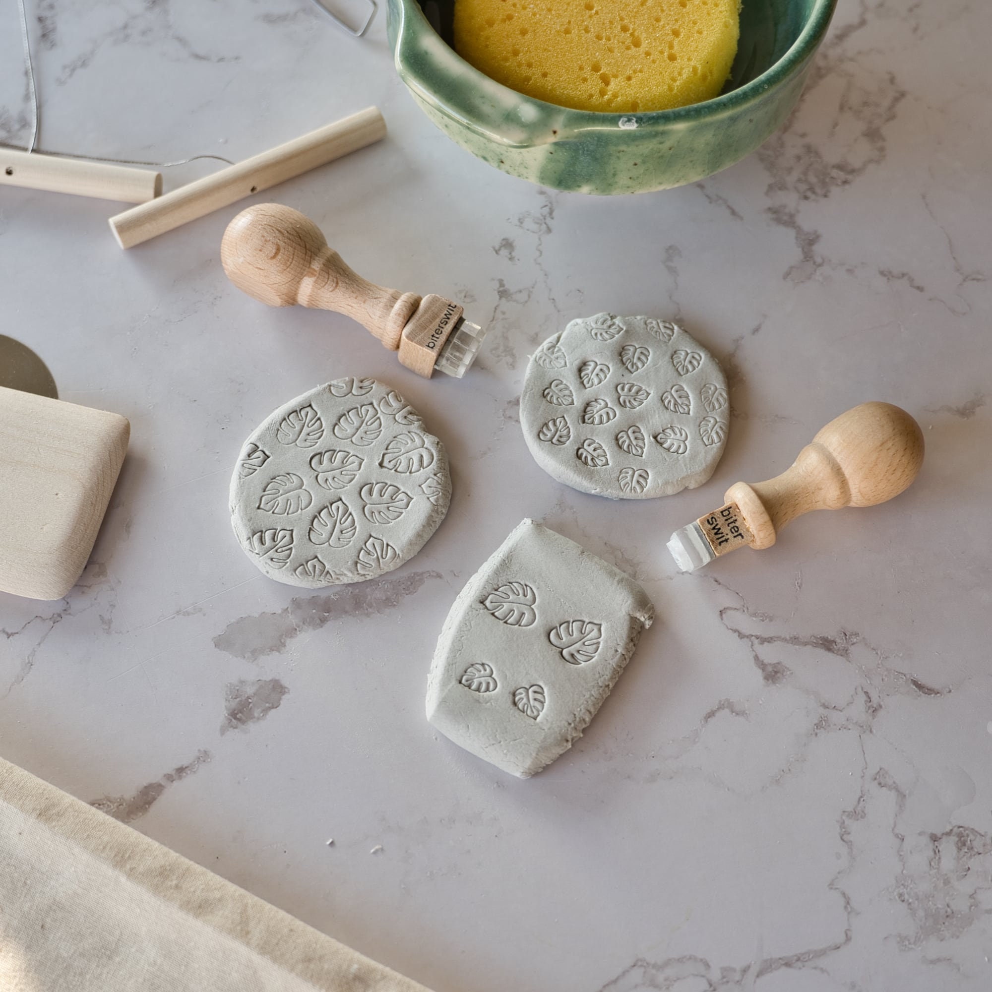 Monstera Leaf Outline Clay Texture Stamp, Boho Ceramic Texture Stamps ...
