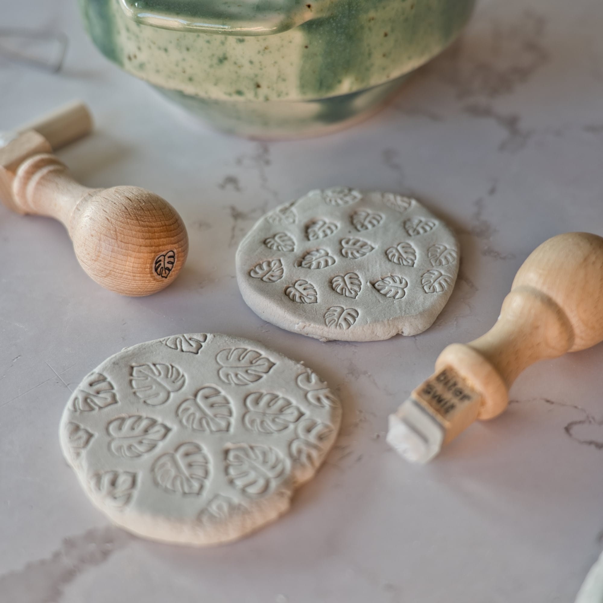 Monstera Leaf Outline Clay Texture Stamp, Boho Ceramic Texture Stamps ...