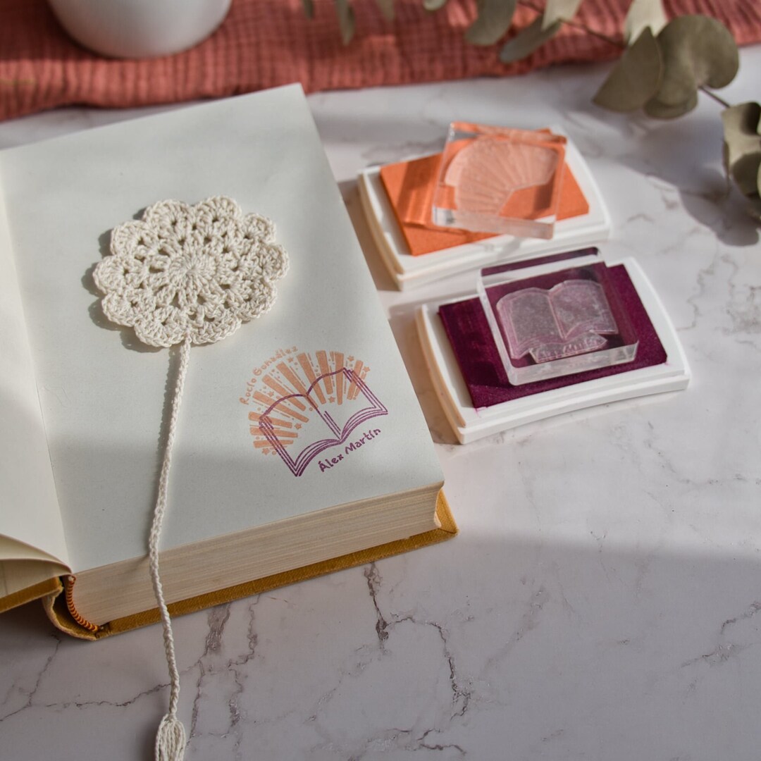 Custom Ex Libris Stamp Set for Couple Readers, Sunshine Library Stamp ...