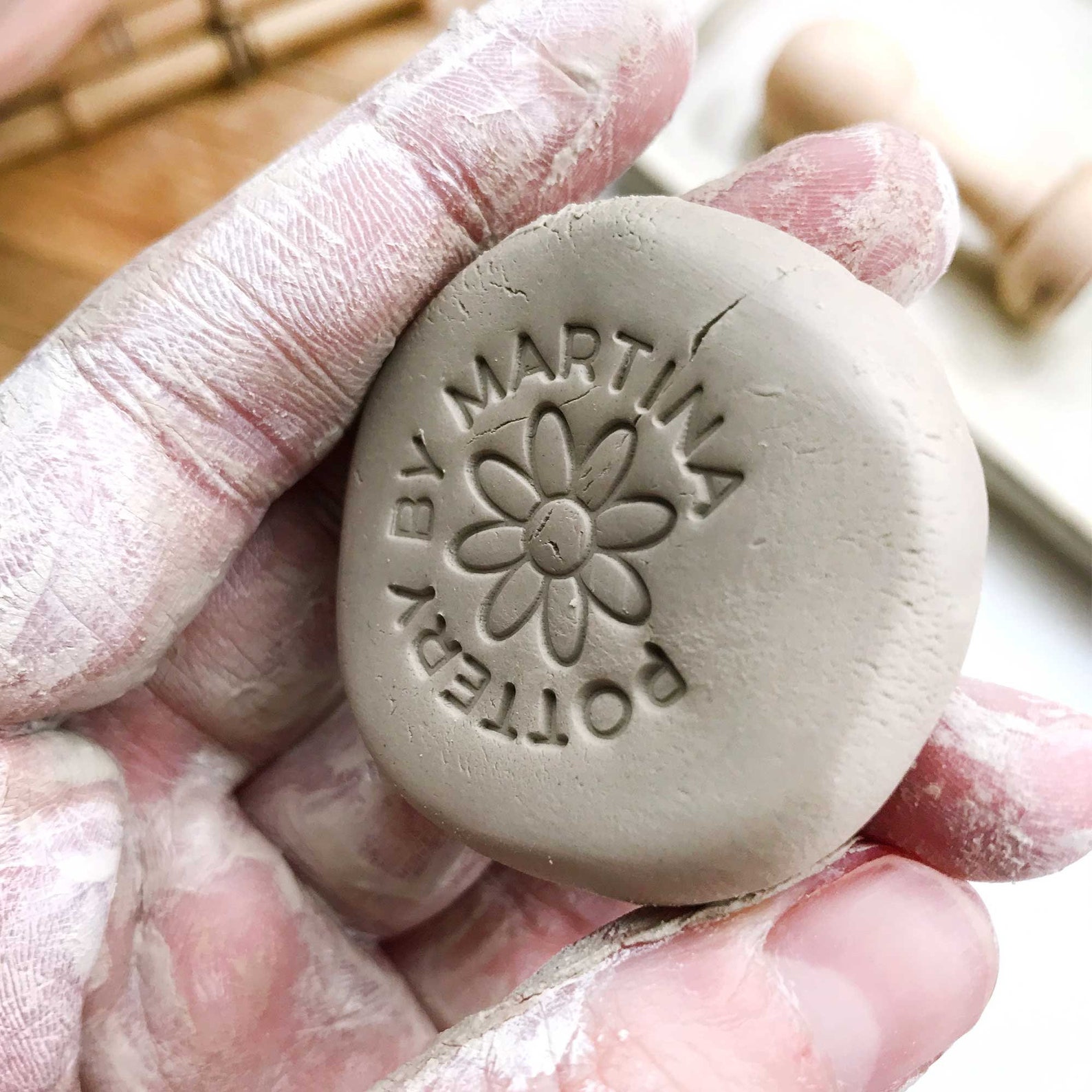 Daisy Pottery Stamp With Name for Clay Maker Mark, Custom Ceramic Stamp ...