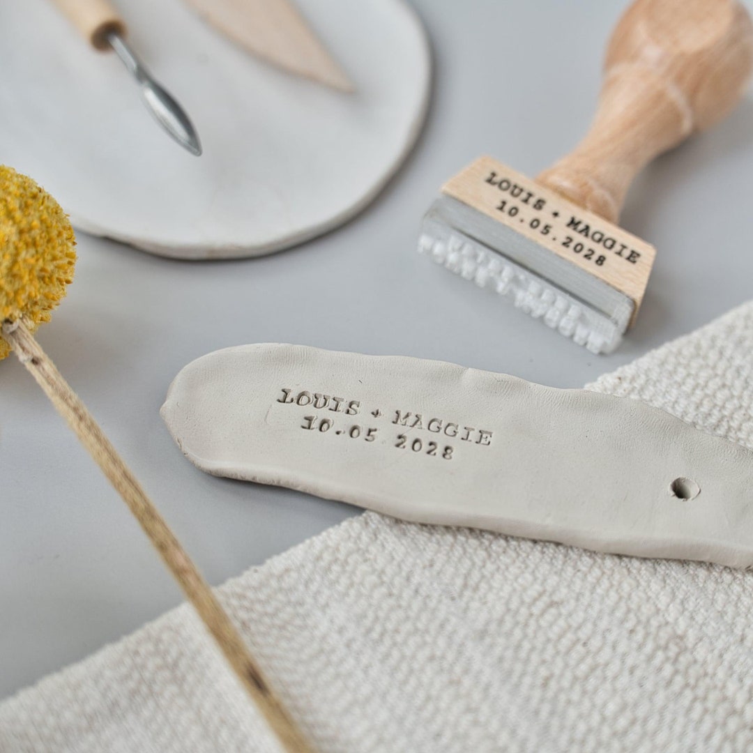 Custom Names and Date Clay Stamp With Typewriter Font, Personalized ...