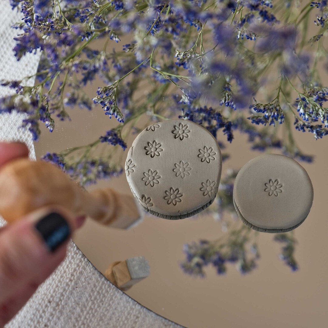 Mini Daisy Flower Texture Clay Stamp, Wooden Handle Acrylic Stamp for ...