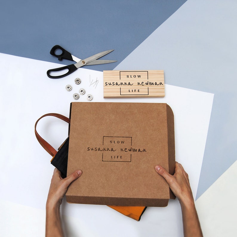 Premade minimal logo stamp with brand name and tagline | Etsy