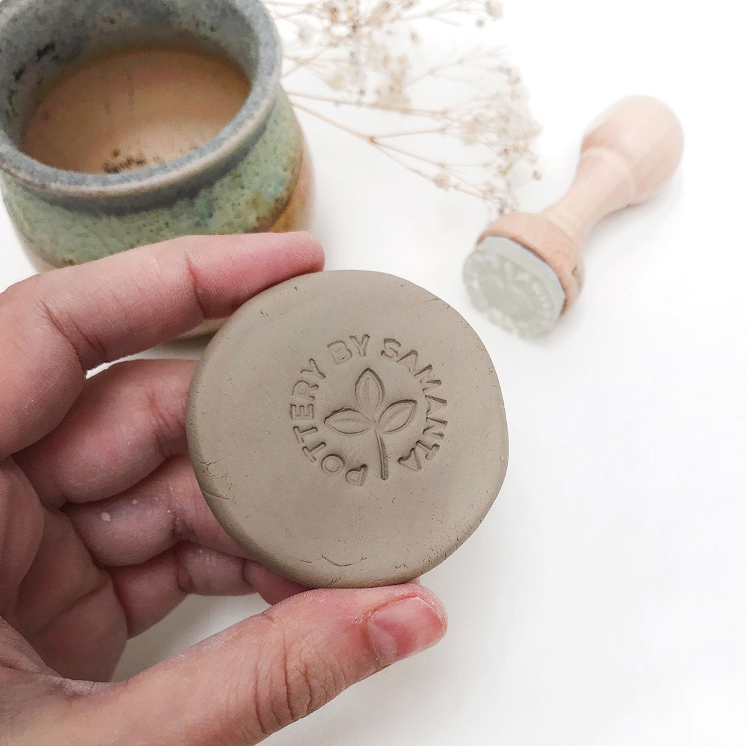 Clay Name Stamp With Leaf Drawing, Custom Name Stamp for Ceramics and ...
