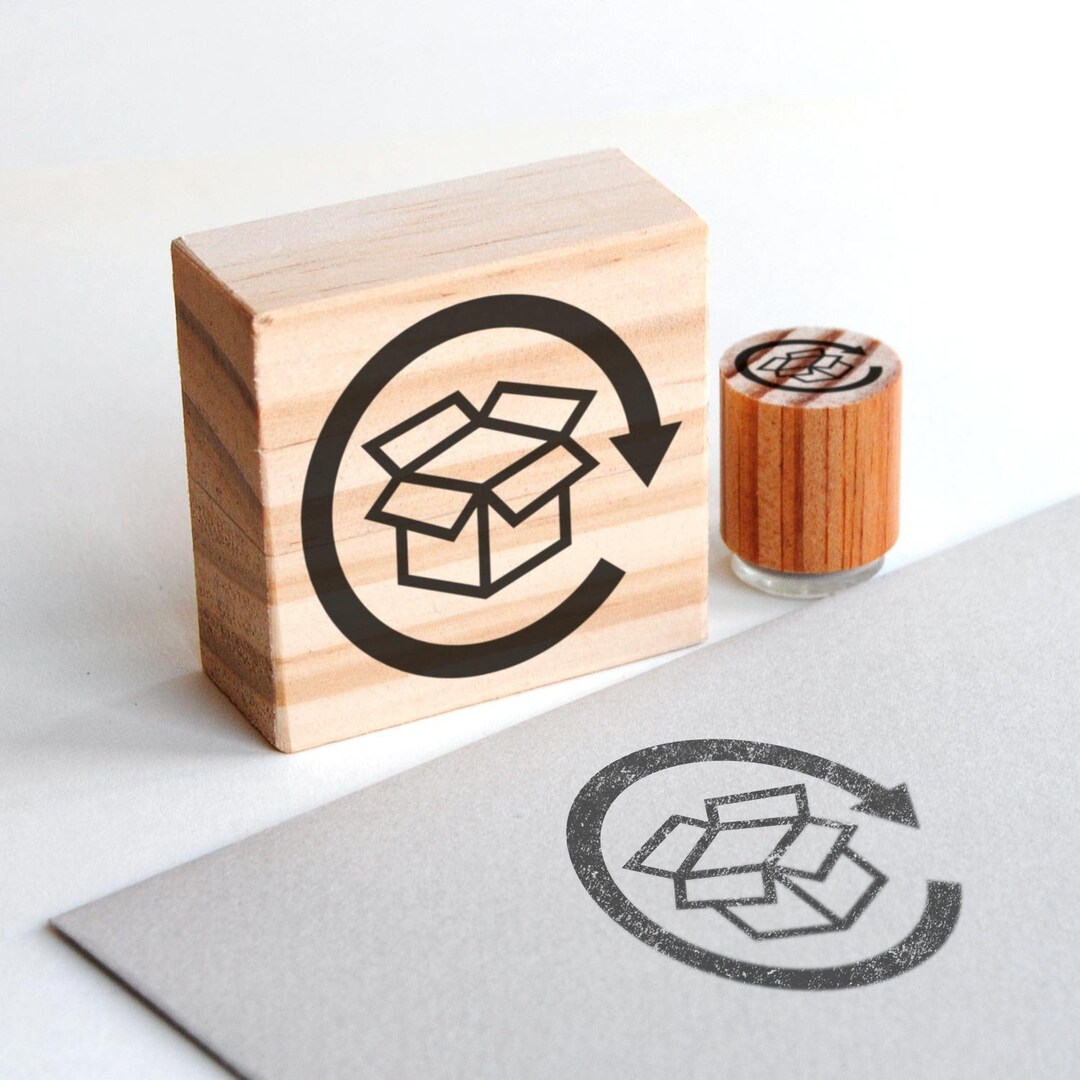 Eco Packaging Rubber Stamp, Recycled Box Icon for Shipping Labels ...