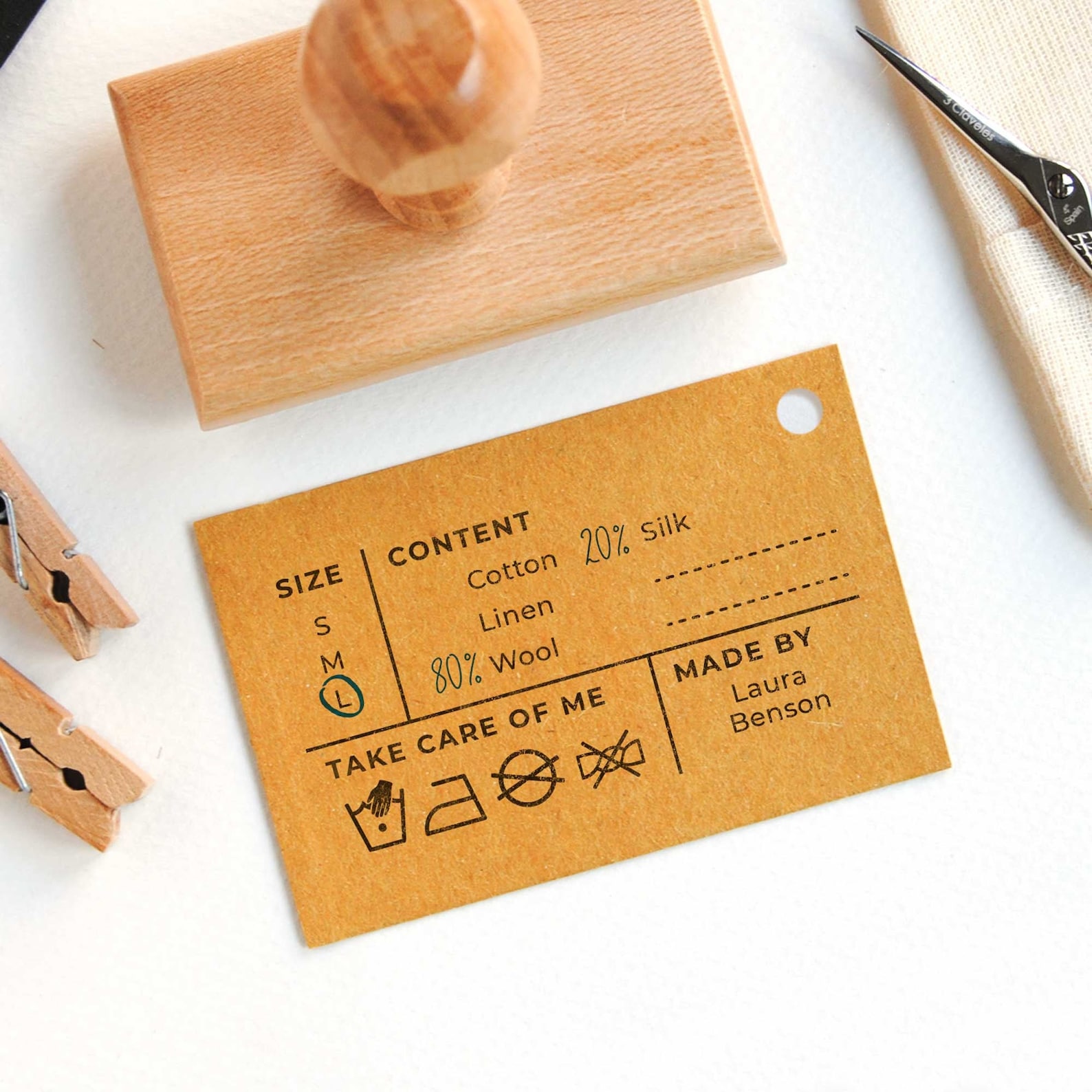Custom Hang Tag Stamp for Garment With Size and Composition | Etsy