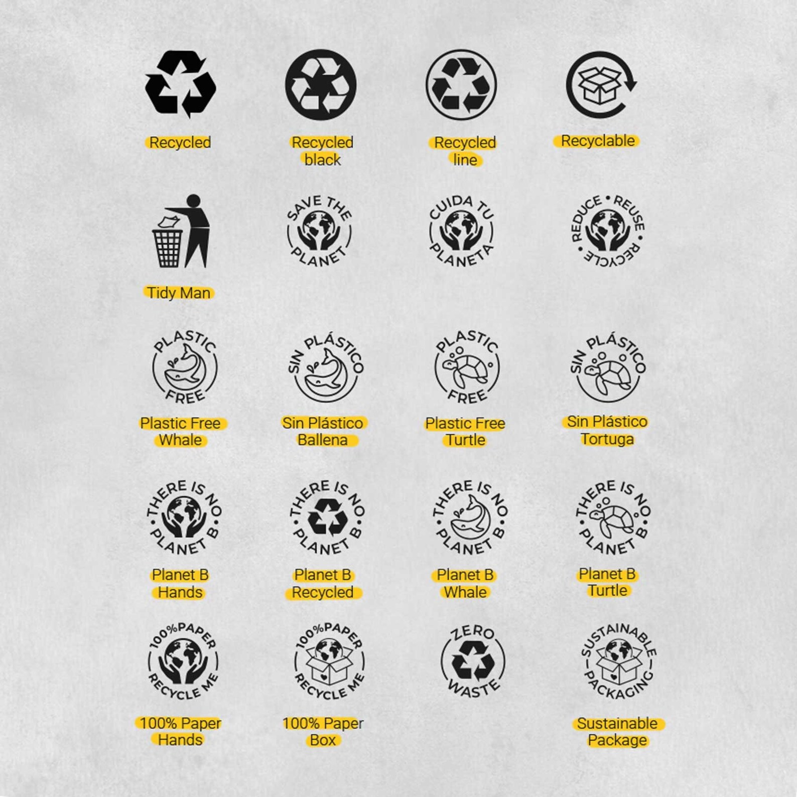 Mini sellos con símbolo reciclado para etiquetas, sello con iconos de ...